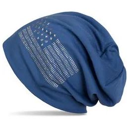 Beanie styleBREAKER "Beanie mit USA Flagge aus Strass", Herren, blau (blau meliert), Obermaterial: 50% Viskose CV. 50% Polyester PES., Modisch, M&uuml;tzen Beanie