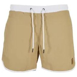 Badeshorts Urban Classics "Urban Classics Herren Retro Swimshorts", Gr. L, US-Gr&ouml;&szlig;en, wei&szlig;, unionbeige, 100% Polyamid, Badehosen Badeshorts