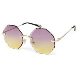 Sonnenbrille styleBREAKER "Rahmenlose Runde Sonnenbrille mit Diamant Schliff", Damen, lila (gestell gold, glas violett, gelb verlauf), Modisch, Sonnenbrillen Sonnenbrille