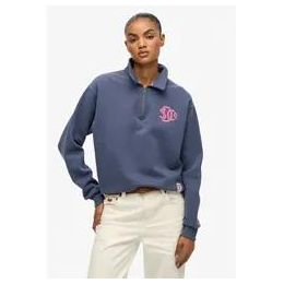 Sweatshirt Superdry "SD&CO NEON COLLARED HALF ZIP", Damen, Gr. S, mariner navy, Sweatware, Obermaterial: 80% Baumwolle, 20% Polyester, unifarben, loose fit normal, hoch geschlossener Ausschnitt, Rippb&uuml;ndchen, Sweatshirts Sweatshirt