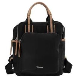 Rucksack Tamaris "Rucksack TAS Kirsten", Damen, Gr. B/H/T: 23cm x 27cm x 9cm, schwarz (schwarz 100), Obermaterial: 60% Polyurethan PU. 40% Polyester PES., Rucks&auml;cke Rucksack