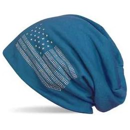 Beanie styleBREAKER "Beanie mit USA Flagge aus Strass", Herren, blau (petrol, blau), Obermaterial: 50% Viskose CV. 50% Polyester PES., Modisch, M&uuml;tzen Beanie