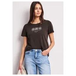 Kurzarmshirt Street One, Damen, Gr. 46, espresso braun, Jersey, Obermaterial: 100% Baumwolle, bedruckt, normal h&uuml;ftbedeckend, Rundhals, abgesteppte Kante, Shirts, Sommershirt mit Print