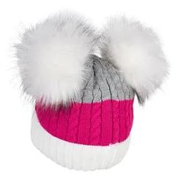 Bommelm&uuml;tze styleBREAKER "Gestreifte Kinder Bommelm&uuml;tze mit zwei Bommel", Jungen, wei&szlig; (wei&szlig;, himbeere, grau), 100% Polyacryl PAN., Modisch, M&uuml;tzen