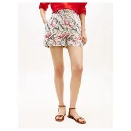 Shorts Tommy Hilfiger "ESS LINEN PULL ON SHORT", Damen, Gr. M (40), N-Gr, leopard baroque rwb, Web, Obermaterial: 100% Leinen, unifarben, bequem kurz, Hosen Shorts, mit Tunnelzug am Bund