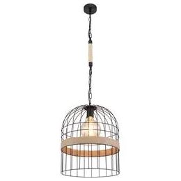 Globo LIGHTING H&auml;ngeleuchte "HALIA", schwarz matt, 1, &Oslash; 35cm H: 140cm, 1 Stk., Leuchten, Schwarze H&auml;ngeleuchte mit braunen Metallst&auml;ben und Kette, E27 60W, H&auml;ngeleuchte