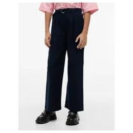 Bundfaltenhose Tommy Hilfiger "PLEATED LINEN PANT BELT", M&auml;dchen, Gr. 8 (128), N-Gr, schwarz night navy, Leinenmischung, Obermaterial: 55% Leinen, 45% Baumwolle, unifarben, loose fit lang, Hosen, Kinder bis 16 Jahre, Leinen-Mix, mit G&uuml;rtel