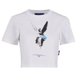 T-Shirt PEQUS "PEQUS PEQUS Fallen Angel Top", Damen, Gr. L, wei&szlig;, 94% Baumwolle, 6% Elasthan, bedruckt, slim fit, Rundhals, Shirts T-Shirt