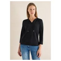 Langarmshirt Cecil, Damen, Gr. S (38), schwarz, Stoff, 50% Modal, 50% Baumwolle, unifarben, comfort fit normal, V-Ausschnitt, normaler Saum, Shirts Langarmshirt, Jersey