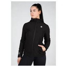Trainingsjacke GORILLA WEAR, Damen, Gr. M, schwarz, 96% Polyester, 4% Elasthan, unifarben, normal, hoch geschlossener Ausschnitt, Jacken Trainingsjacke, mit praktischer Kapuze