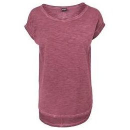 Kurzarmshirt Urban Classics "Urban Classics Damen Ladies Long Back Shaped Spray Dye Tee", Damen, Gr. S, burgundy, 100% Baumwolle, loose fit, U-Boot-Ausschnitt, Shirts