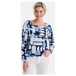 Langarmshirt STOOKER WOMEN "CALLA Print Langarmshirt", Damen, Gr. 36/38, blau elements aop, Feinstrick, 95% Polyester, 5% Elasthan, regular fit, Rundhals, Shirts Langarmshirt, Regular Fit Blusen-Shirt mit grafischem Print f&uuml;r Damen