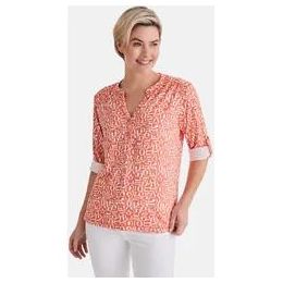 3/4-Arm-Shirt STOOKER WOMEN "MARIE Print Shirt Bluse 3/4-Arm", Damen, Gr. 36/38, orange graphic aop, Feinstrick, 96% Polyester, 4% Elasthan, regular fit, V-Ausschnitt, Shirts 3/4-Arm-Shirt, Regular Fit Shirt Bluse Baumwolle Shirt Knopfleiste f&uuml;r Damen