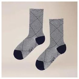 Socken Kunert "Socke Business Check", Damen, Gr. 35-38, blau (night, blau 1546), Obermaterial: 46% Baumwolle CO. 31% Wolle WO. 21% Polyamid PA. 2% Elasthan EL., Socken Socken