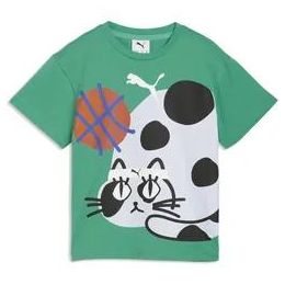 T-Shirt Puma "Sporty Cats Relaxed Graphic T-Shirt Kinder", M&auml;dchen, Gr. 110, vibrant gr&uuml;n, Obermaterial: 100% Baumwolle. Rippe: 80% Baumwolle, 20% Polyester, bedruckt, relaxed fit, Rundhals, Shirts T-Shirt