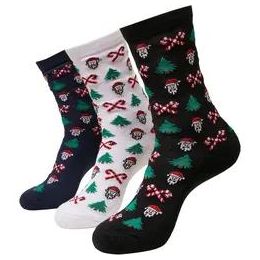 Basicsocken Urban Classics "Urban Classics Unisex Grumpy Santa Christmas Socks 3-Pack", Damen, Gr. 43-46, schwarz, navy, wei&szlig;, 78% Baumwolle, 17% Polyester, 3% Polyamid, 2% Elasthan, normal, Socken