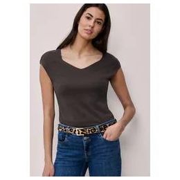 T-Shirt Street One, Damen, Gr. 44, espresso braun, Web, 50% Baumwolle, 50% Modal, unifarben, comfort fit normal, eckiger Ausschnitt, normaler Saum, Shirts T-Shirt, mit Doppelfront