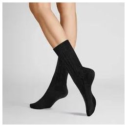 Socken Hudson "Socke Winter Plait", Damen, Gr. 35-38, schwarz (schwarz 0005), Obermaterial: 44% Wolle WO. 44% Polyacryl PAN. 10% Polyamid PA. 2% Elasthan EL., Socken Socken