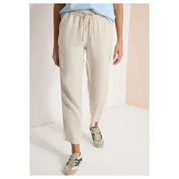 Jogger Pants Cecil, Damen, Gr. XL, L&auml;nge 28, macadamia beige, Stoff, 100% Leinen, gestreift, comfort fit kn&ouml;chelfrei, Hosen, aus Leinen