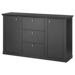 Sideboard Home Affaire "Lincoln, moderner Schrank, schwarze Kommode, 158 cm breit", schwarz matt, B:158cm H:92cm T:42cm, FSC-zertifizierter Holzwerkstoff, Sideboards, Sideboard, edles Design, messingfarbene Knopfgriffe, in 2 Gr&ouml;&szlig;en verf&uuml;gbar