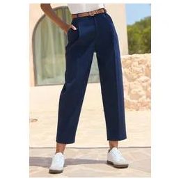 Bundfaltenhose Lascana, Damen, Gr. 44, N-Gr, marine, Web, Obermaterial: 76% Polyester, 20% Viskose, 4% Elasthan, unifarben, figurumspielend kn&ouml;chelfrei, Hosen, mit G&uuml;rtel, in modischer Barrel-Form, Businesshose