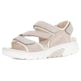 Gabor Sandalette ROLLINGSOFT, Damen, Gr. 42, beige, Textil, Veloursleder, Schuhe Sandalette, Keilabsatz, Riemchensandale mit Lochmuster und Ziern&auml;hten, G-Weite