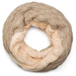 Strickschal styleBREAKER "Feinstrick Loop mit Flecht Muster und Teddyfleece", Damen, braun (hellbraun), Obermaterial: 100% Viskose CV., Modisch, Modet&uuml;cher