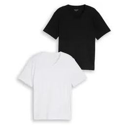 T-Shirt Tom Tailor, Herren, Gr. XXL, wei&szlig;, Single Jersey, Obermaterial: 100% Baumwolle, regular fit taillenbedeckt, V-Ausschnitt, gerader Abschluss, Shirts T-Shirt, mit V-Ausschnitt, Doppelpack