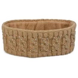 Stirnband styleBREAKER "Stirnband mit Zopfmuster & Strass", Damen, beige, Obermaterial: 100% Viskose CV., Modisch, M&uuml;tzen Stirnband