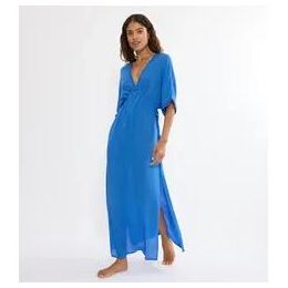 Strandkleid Triumph, Damen, Gr. 46, N-Gr, very blau, Web, Obermaterial: 100% Viskose, bequem lang, tiefer V-Ausschnitt, Kleider Strandkleid, mit tiefem V-Ausschnitt und halb langem Arm