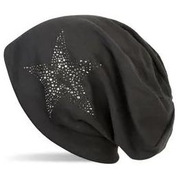 Beanie styleBREAKER "Beanie M&uuml;tze mit Strass Nieten Stern", Damen, grau (anthrazit), Obermaterial: 100% Viskose CV., Modisch, M&uuml;tzen Beanie