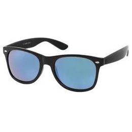 Wayfarer styleBREAKER "Nerd Sonnenbrille mit Rechteckigen Gl&auml;sern", Damen, blau (gestell schwarz glanz, glas blau), Modisch, Sonnenbrillen