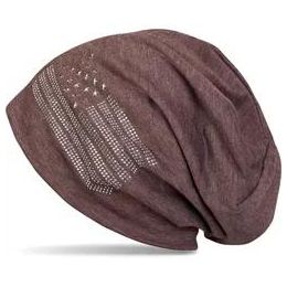Beanie styleBREAKER "Beanie mit USA Flagge aus Strass", Herren, braun (braun meliert), Obermaterial: 50% Viskose CV. 50% Polyester PES., Modisch, M&uuml;tzen Beanie
