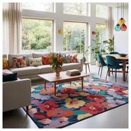 Teppich FLAIR RUGS "CUT OUT FLORAL", mehrfarbig, B:180cm H:8mm L:230cm, Oberfl&auml;che: 83% Wolle, 17% Nylon. R&uuml;ckseite: 82% Synthetik, 18% Baumwolle, Teppiche, Teppich