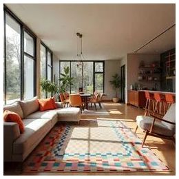 Teppich FLAIR RUGS "CHECKERED BORDER", mehrfarbig, B:200cm H:8mm L:300cm, Oberfl&auml;che: 83% Wolle, 17% Nylon. R&uuml;ckseite: 82% Synthetik, 18% Baumwolle, Teppiche, Teppich