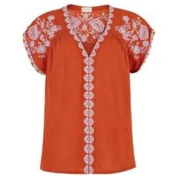 Hemdbluse RAFFYA "Luna V-Neck Embroidered Blouse Damen", Damen, Gr. 40, braun, 96% Baumwolle, 4%Lyocell, Blusen Hemdbluse