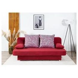 Schlafsofa Collection AB "Ulla, B: 186 cm, Liegel. 142x186 cm", rot (bordeaux), B:186cm H:94cm T:85cm, 100%Polyester, Sofas, Schlafsofa, Bettfunktion, Bettkasten & 2 Wende-R&uuml;ckenkissen