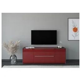 Lowboard "Reno", graphit schwarz matt lack, glas bordeauxrot glanz, B:182cm H:63cm T:42cm, Glas, Holzwerkstoff, SET ONE BY Musterring, Sideboards, Lowboard, Mit Gleitern und in verschiedenen Farben erh&auml;ltlich