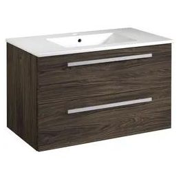 Waschtisch Welltime "Serena, Waschbeckenunterschrank inkl. Waschbecken, Badm&ouml;bel", braun oak, braune eiche, B:81,5cm H:50cm T:46,5cm, FSC-zertifizierter Holzwerkstoff, Keramik, Waschtische, Waschtisch, Breite 81,5 cm, Soft-Close-Funktion, FSC