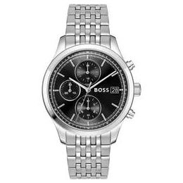 Chronograph BOSS "STRATUS", silberfarben, schwarz, Armbanduhren, Herren, Chronograph, Quarzuhr, Armbanduhr, Herrenuhr, Edelstahlarmband, analog, Tag