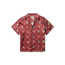 Langarmhemd PAS DE MONACO "Pas De Monaco FRUIT MONOGRAM CUBAN SHIRT", Herren, Gr. L, US-Gr&ouml;&szlig;en, burgundy, 100% Polyester, normal, Hemden