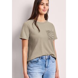 T-Shirt Street One, Damen, Gr. 34, timeless beige, Web, 100% Baumwolle, unifarben, normal normal, Rundhals, abgesteppt, Shirts T-Shirt, aus reiner Baumwolle