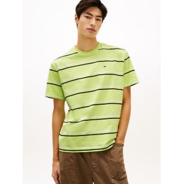 T-Shirt Tommy Jeans "RELAXED STRIPE", Damen, Gr. L, faded lime stripe, Single Jersey, Obermaterial: 100% Baumwolle, relaxed fit normal, Rundhals, eingesetzt abgesteppte Kante, Shirts T-Shirt, Relaxed fit mit Streifenmuster