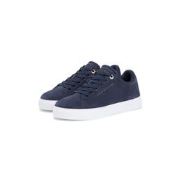 Plateausneaker Tommy Hilfiger "TH FEMININE CUPSOLE SUEDE", Herren, Gr. 39, dunkelblau, Veloursleder, aufgeraut, unifarben, Schuhe Plateausneaker, Freizeitschuh, Halbschuh, Schn&uuml;rer mit Logoschriftz&uuml;gen