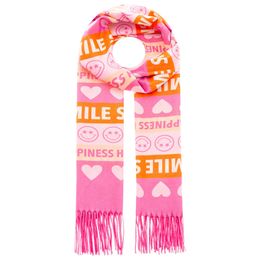 Schal Zwillingsherz "Smile and Hearts", Damen, pink, Web, Obermaterial: 100% Polyester, Modet&uuml;cher Schal, mit Fransen, fr&ouml;hlichem Schriftzug, Herzen