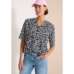 Druckbluse Cecil, Damen, Gr. XL (44), urban dunkelblau, Web, Obermaterial: 100% Viskose, l&auml;ssig geschnitten h&uuml;ftbedeckend, Rundhals, abgerundeter Saum, Blusen Druckbluse, Sommerbluse mit Leo-Muster