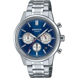 Chronograph CASIO EDIFICE, blau (blau, edelstahlfarben), Armbanduhren, Herren, Chronograph, Quarzuhr, Armbanduhr, Herrenuhr, Edelstahlarmband, analog, Tag