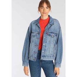 Levi's Jeansjacke LEVI'S "90S TRUCKER", Damen, Gr. S (34), blau (mittelblau), Denim/Jeans, Obermaterial: 79% Baumwolle, 21% Lyocell, used, figurumspielend h&uuml;ftlang, Manschette, Jacken Jeansjacke, mit Umlegekragen