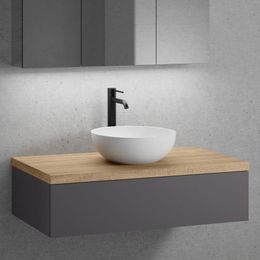 neoro n50 Unterschrank B: 100 cm mit 1 Auszug, Waschtisch &Oslash; 45 cm wei&szlig; matt,, BN0106WM+BN0413GR+BN0403W1,