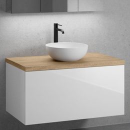 neoro n50 Unterschrank B: 100 cm mit 1 Auszug, Waschtisch &Oslash; 45 cm wei&szlig; matt,, BN0106WM+BN0433WH+BN0403W1,